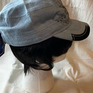 Accessories | Light Blue Denim Cap With Leather Crosd | Poshmark